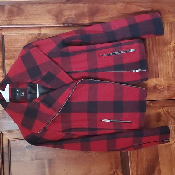 a.n.a | Jackets & Coats | Buffalo Red Plaid Wool Moto Jacket Zip Up ...